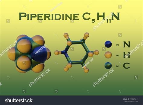 Structural Chemical Formula Molecular Model Piperidine Stock