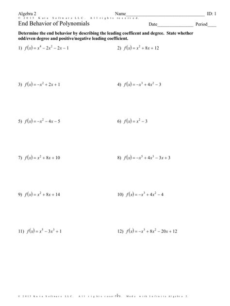 End Behavior Of Polynomials Pdf Applied Mathematics Algebra