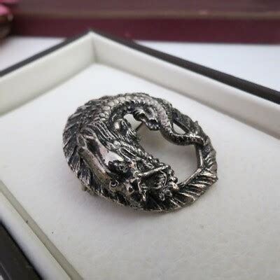 Vintage Unusual Chinese Dragon Brooch Silver Tone Ebay Australia