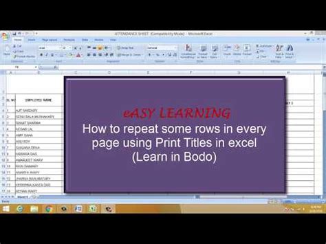 How To Repeat Some Rows In Every Page Using Print Titles In Excel Learn In Bodo Bibar
