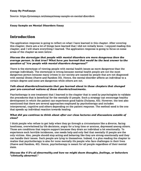📌 Essay Sample On Mental Disorders Free Essay Term Paper Example