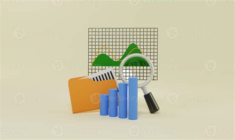 3d Illustration Data Analysis Business Folder White Paper Magnifying