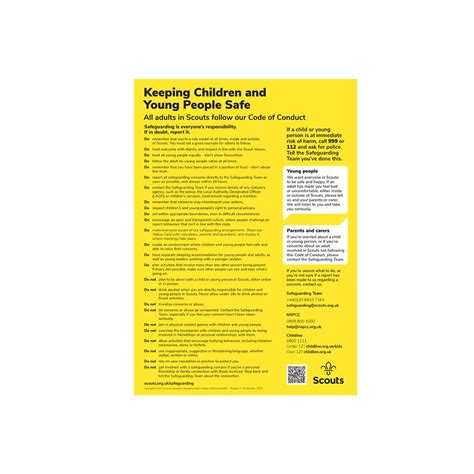 Scouts Yellow Card Poster Safeguarding Code Of Conduct For Adults
