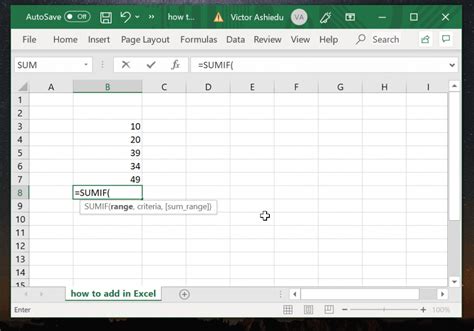 How To Add Cells In Excel Sum