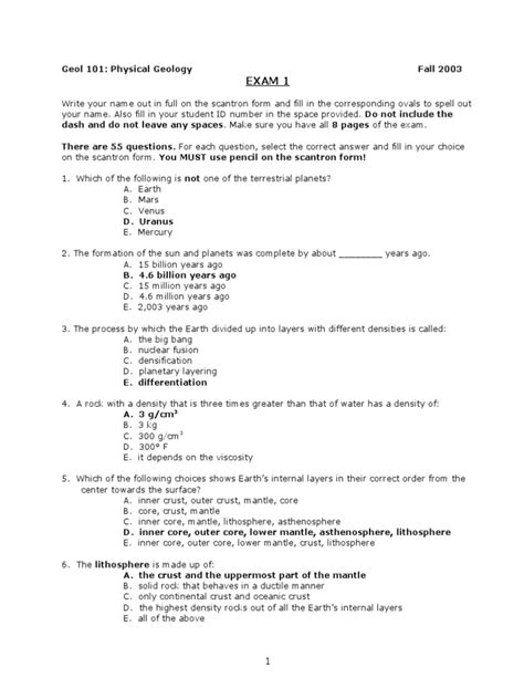 Physical Geology Questions2 Pdf Magma Lava