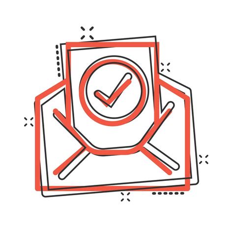 Envelope With Confirmed Document Icon In Comic Style Verify Cartoon