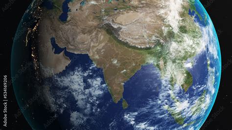 Satellite View Of Earth With Zoom In On India From Space Stock
