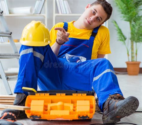 Young Man Assembling Wood Pallet Stock Image Image Of Laminate Home 153907837