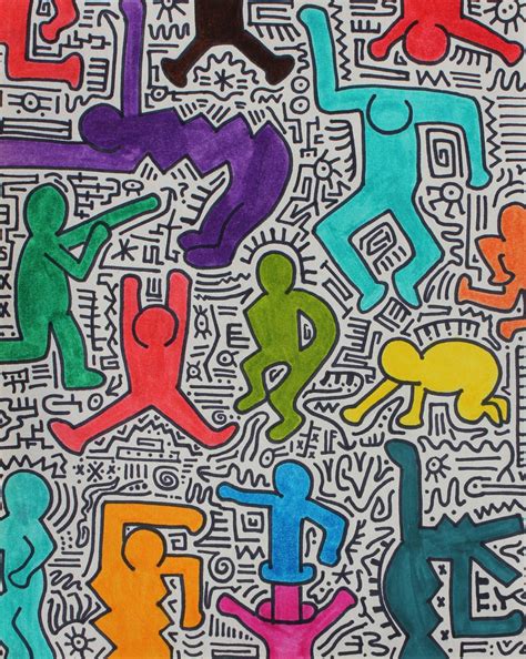 Homage To Haring Dancing Figures Original Ink And Pen Chris Van Der