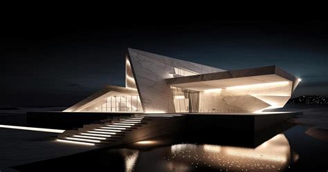 Un Edificio Moderno Hecho De Hormigón Con Iluminación Led En El Estilo