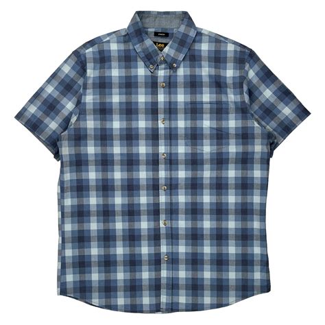Lee Checked Short Sleeve Shirt Large Blue Cotton
