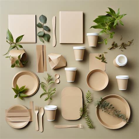 Premium Photo Photo Arrangement Of Different Disposable Or Eco Friendly Tableware
