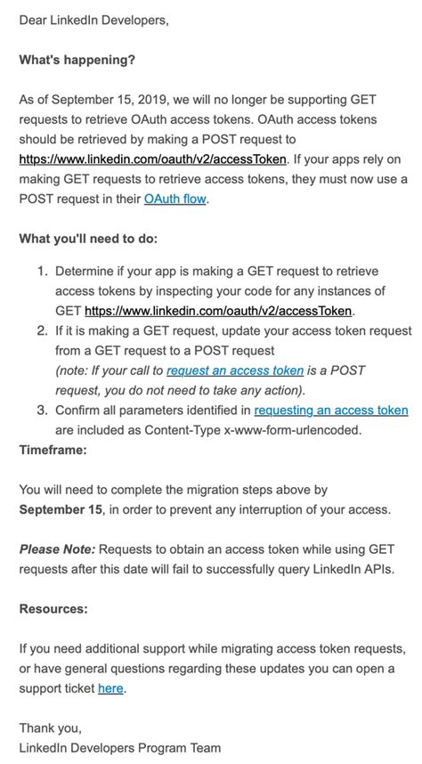 linkedin using deprecated method for access token · issue 377