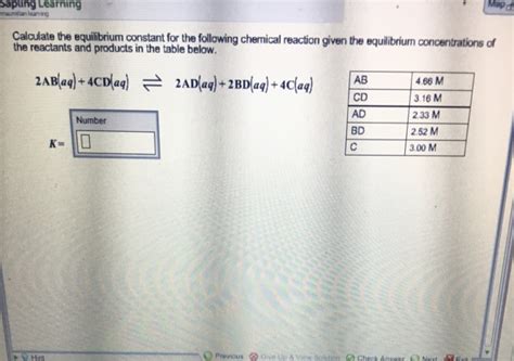 Solved Calculate The Equilibrium Constant For The Following