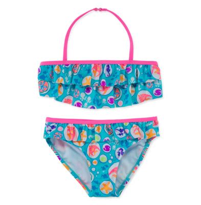 Breaking Waves Ruffled Girls Bikini Set Preschool Size 4 New Ebay