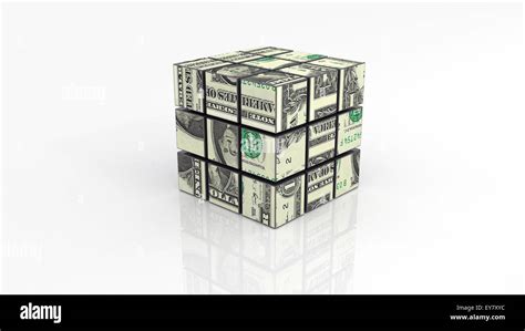 Dollar Banknotes On Rubiks Cube Unfinished On White Background Stock