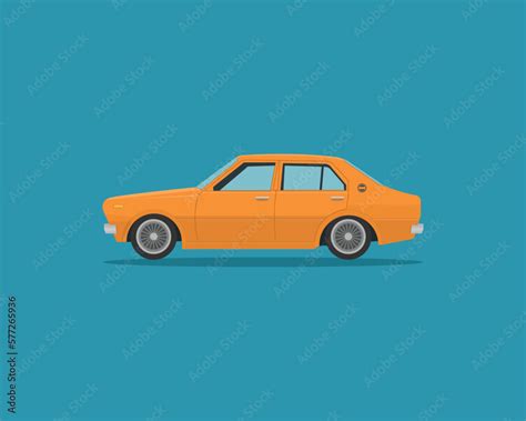 Illustration Of Orange Toyota Corolla Ke30 Car Retro Classic Car Flat Vector 70s Model Stock