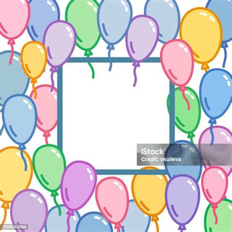 텍스트에 대 한 평방 장소 다채로운 풍선 순 진하고 단순한 장식 디자인 파티 벽지 장식 벡터 배너 및 바닥글 인사말 카드 서식 파일에 대 한 그림 공휴일에 대한 스톡 벡터