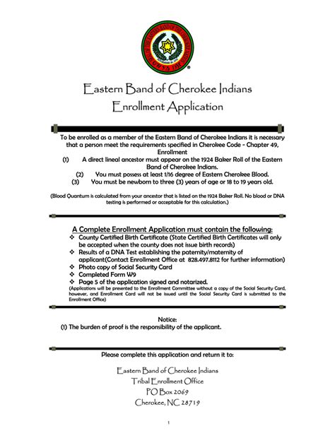 1924 Baker Roll Of The Eastern Band Of Cherokee Indians Fill Out