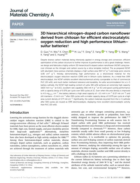 Pdf 3d Hierarchical Nitrogen Doped Carbon Nanoflower Derived From Chitosan For Efficient