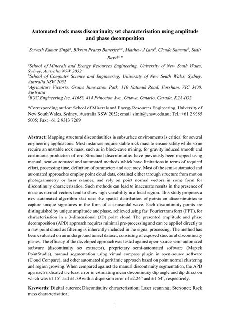 Pdf Automated Rock Mass Discontinuity Set Characterisation Using Amplitude And Phase Decomposition