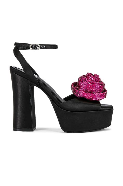 Jeffrey Campbell Freesia Platform Sandal In Black Satin Fuchsia Revolve