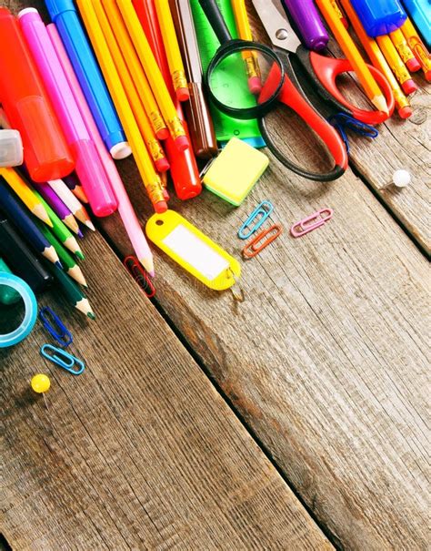 School Tools On Wooden Background Stock Image Image Of Colorful Classroom 44366473