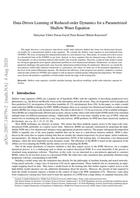 Pdf Data Driven Learning Of Reduced Order Dynamics For A Parametrized