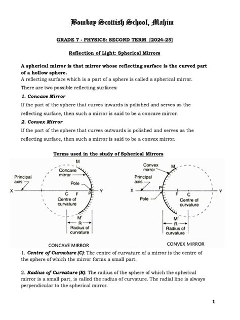 G7handout Reflection Of Light Spherical Mirrors Pdf Mirror Sphere