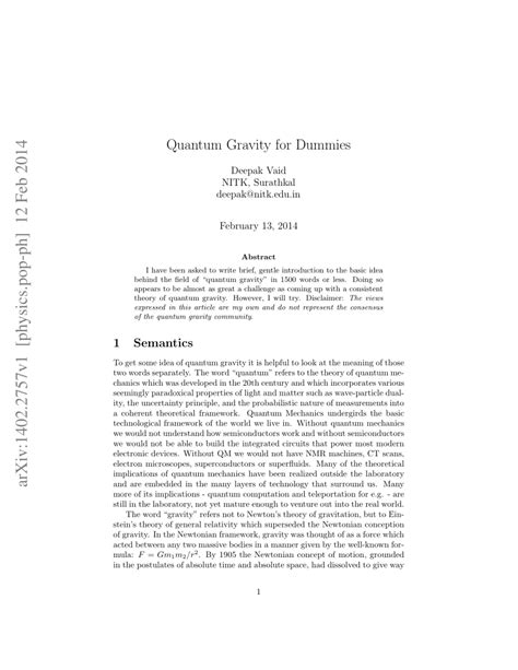 Pdf Quantum Gravity For Dummies