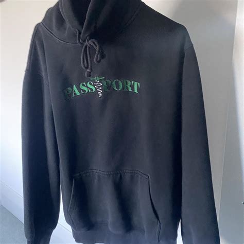 Black Passport Hoodie Basically Brand New Depop