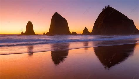 Haystack Rock Cannon Beach Sunset Background Sunset Background Nature