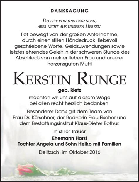 Traueranzeigen Von Kerstin Runge Trauer Anzeigen De