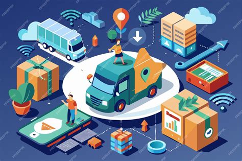 A Delivery Truck Interacts With Digital Elements Emphasizing Smart