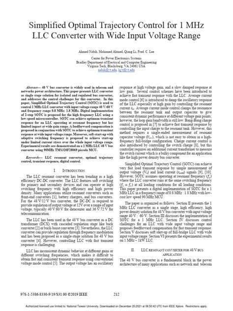 Simplified Optimal Trajectory Control For 1 Mhz Llc Converter With Wide Input Voltage Range