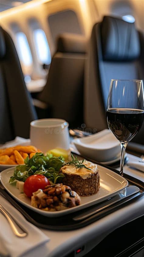 Business Class Dinner Served On Elegant Tray Stock Image Image Of