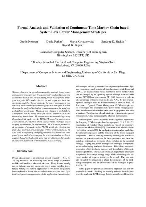 Pdf Formal Analysis And Validation Of Continuous Time Markov Chain Based System Level Power