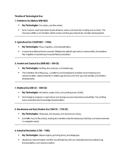 Technological Eras Timeline A Historical Overview Of Innovations Studocu