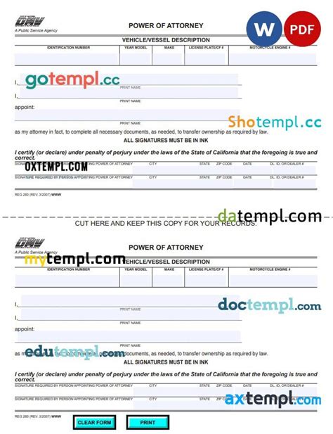 California Dmv Vehicle Power Of Attorney Example Fully Editable Mytempl