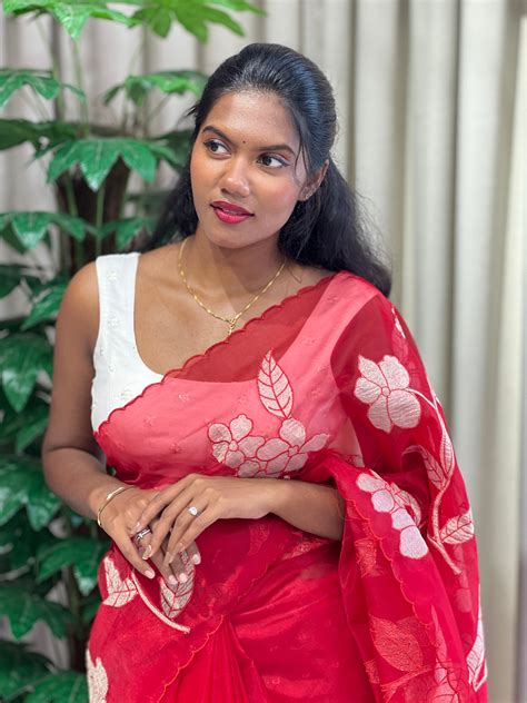 Floral Applique Tissue Organza Saree Mm333 Aham Designer Boutique