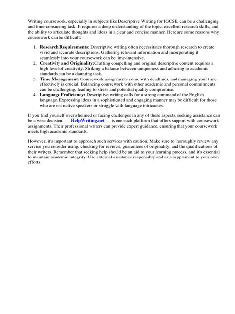Descriptive Writing Coursework Igcse Pdf Facebook Linked In