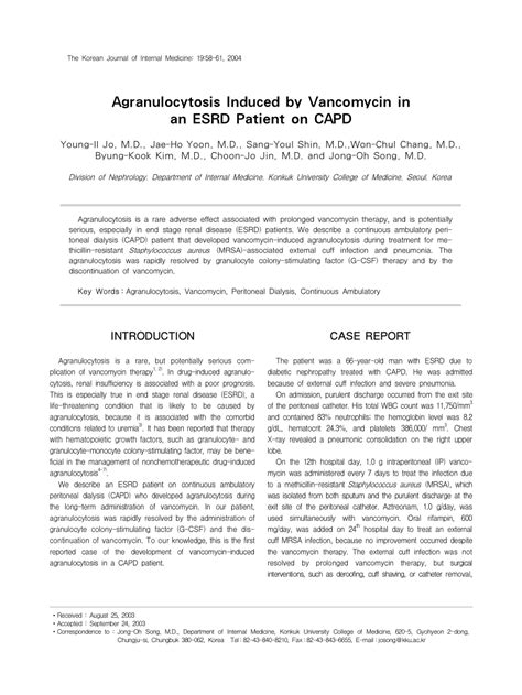 Pdf Agranulocytosis Induced By Vancomycin In An Esrd Patient On Capd