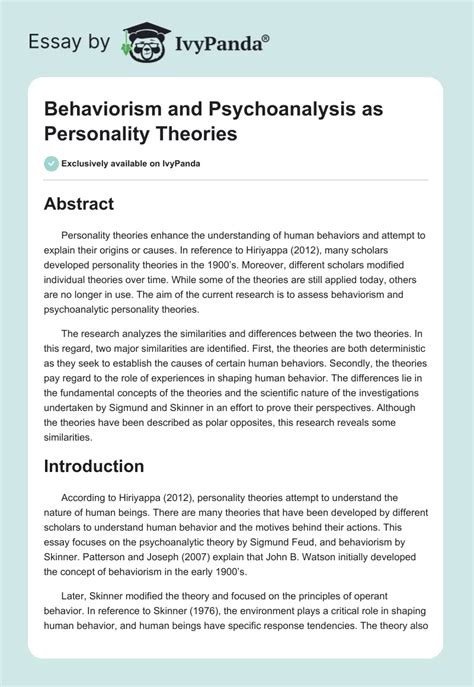 Behaviorism And Psychoanalysis Personality Theories 1642 Words Essay