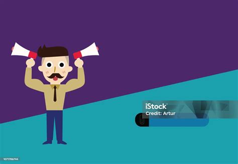 평면 디자인 비즈니스 벡터 일러스트 레이 션 개념 빈 서식 파일 복사 공간 격리 포스터 쿠폰 프로 모션 소재 수염 남자 넥타이 무기 들고 두 확성기 옆으로 최대 높이 개념에