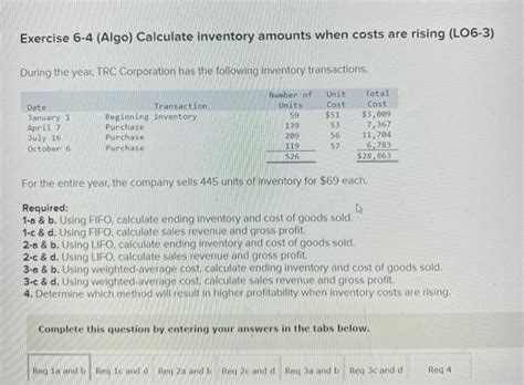 Solved Exercise 6 4 Algo Calculate Inventory Amounts When