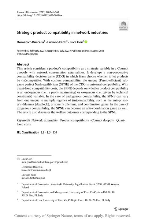 Pdf Strategic Product Compatibility In Network Industries