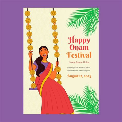 Free Vector Hand Drawn Vertical Poster Template For Onam Festival