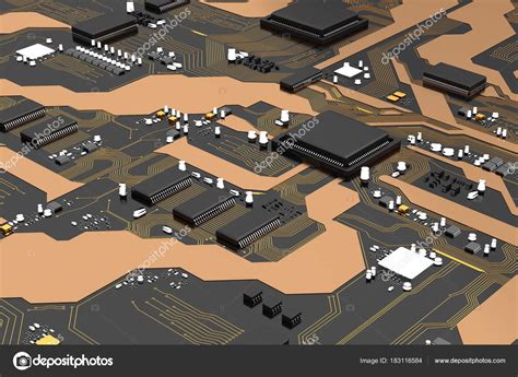 D Rendered Printed Circuit Board With Cpu Chipset Processor Ele Stock Illustration By