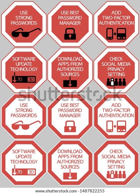 Set Computer Security Signs Basic Rules Stock Vector Royalty Free