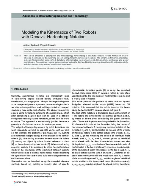 pdf modeling the kinematics of two robots with denavit hartenberg
